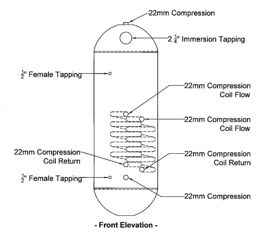 900x400 twin coil marine calorifier stainless steel - Cylinders2Go